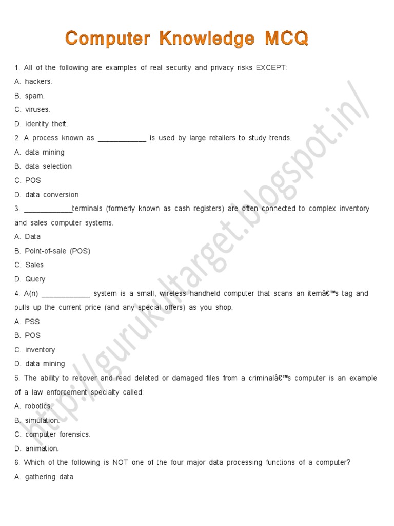 Computer Knowledge MCQ | PDF | Personal Computers | Operating System