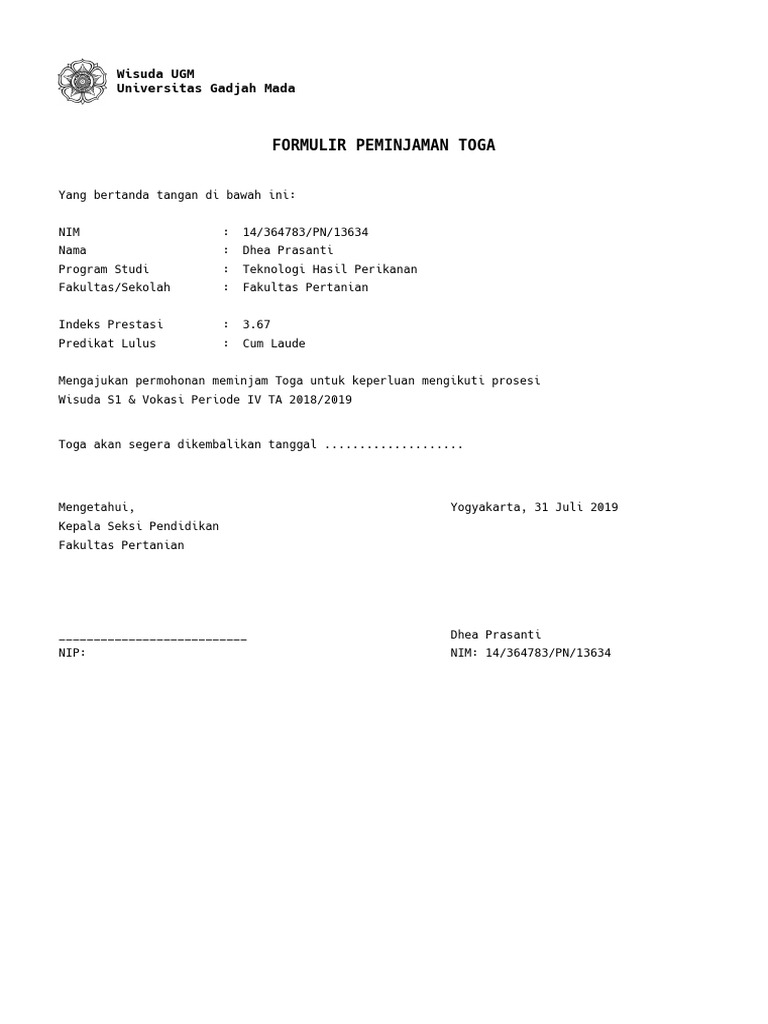 Form Peminjaman Toga | PDF