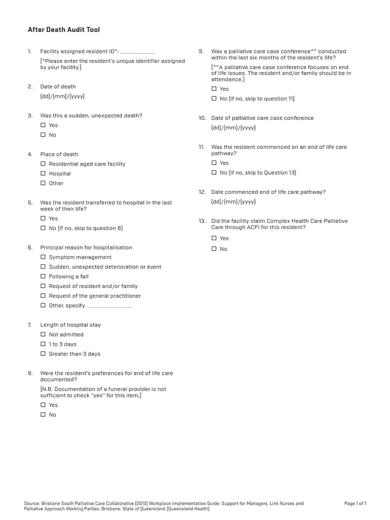 After Death Audit Tool (PA Toolkit) | PDF | Palliative Care | End Of ...