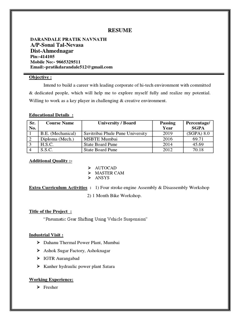 Resume: Autocad Master Cam Ansys | PDF