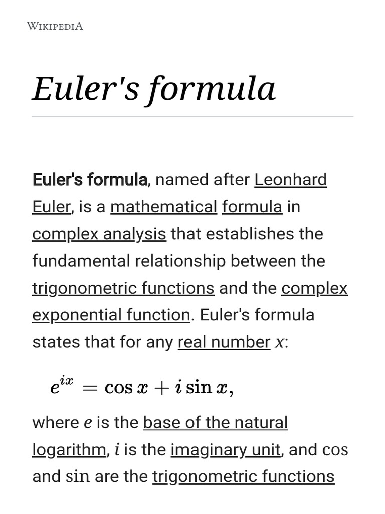 Euler Formula | PDF | Trigonometric Functions | Complex Number