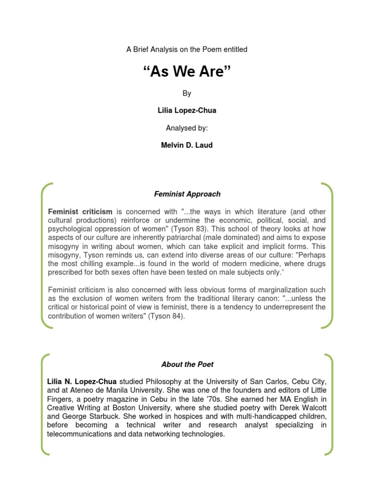 As We Are (Poem Analysis) | PDF | Feminism | Gender Studies