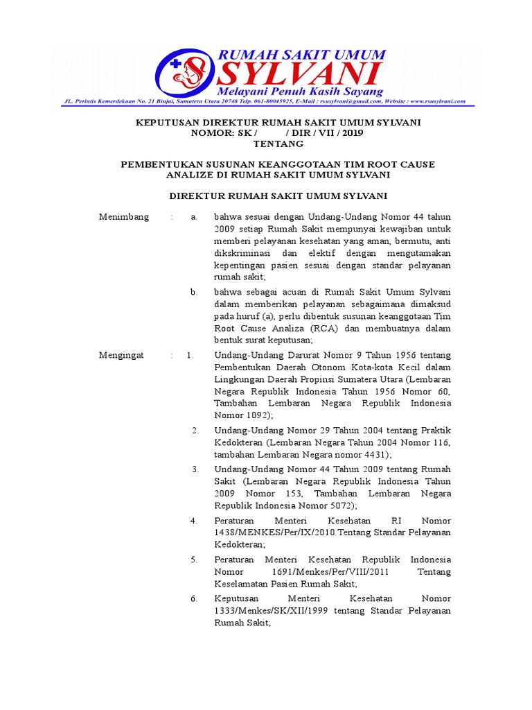 Pembentukan Tim RCA RS Umum Sylvani | PDF | Pengembangan Diri