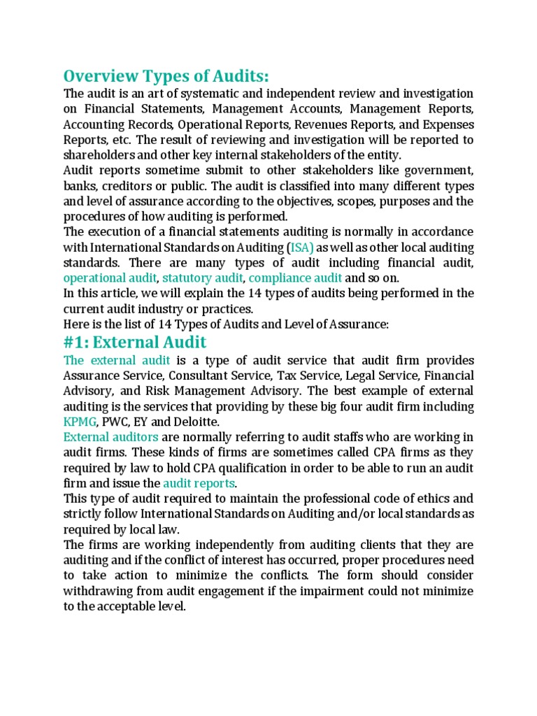 Types of Auditing | PDF | Financial Audit | Audit