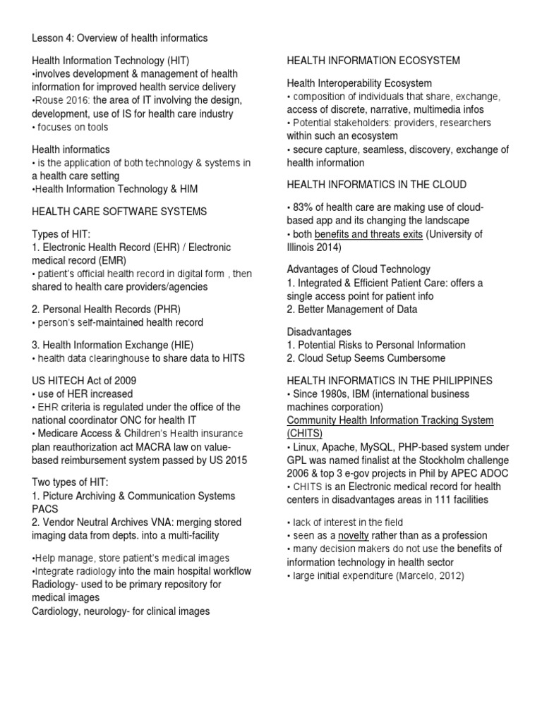 Health Information System LESSON 4-11 | PDF | Electronic Health Record ...