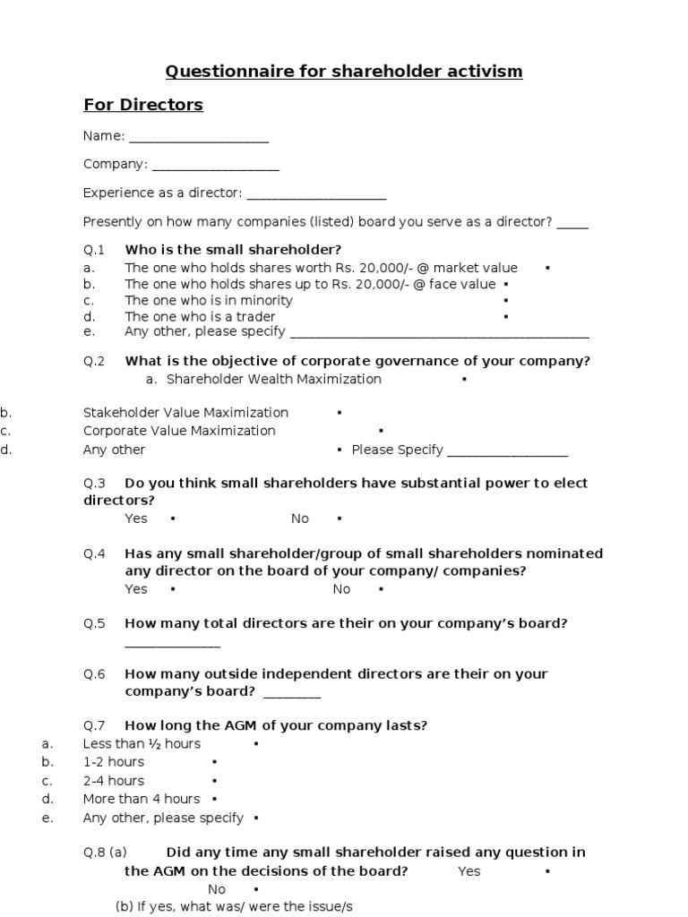 Questionnaire 01-09-2010 | Board Of Directors | Dividend