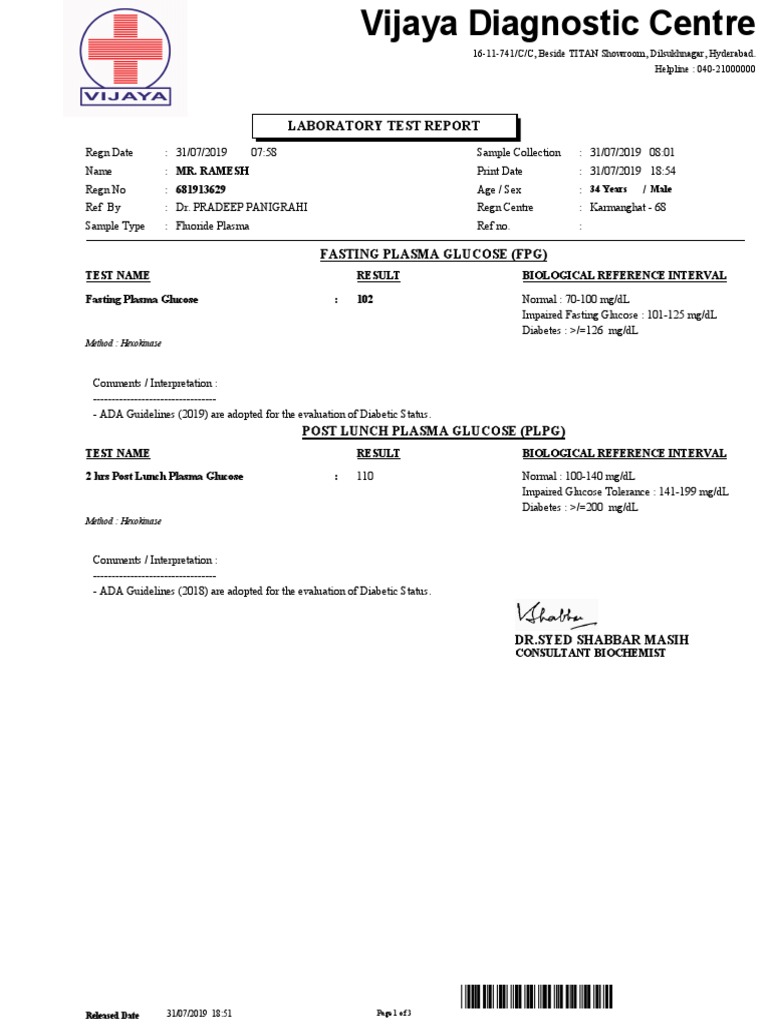 Laboratory Test Report: Test Name Result Biological Reference Interval ...
