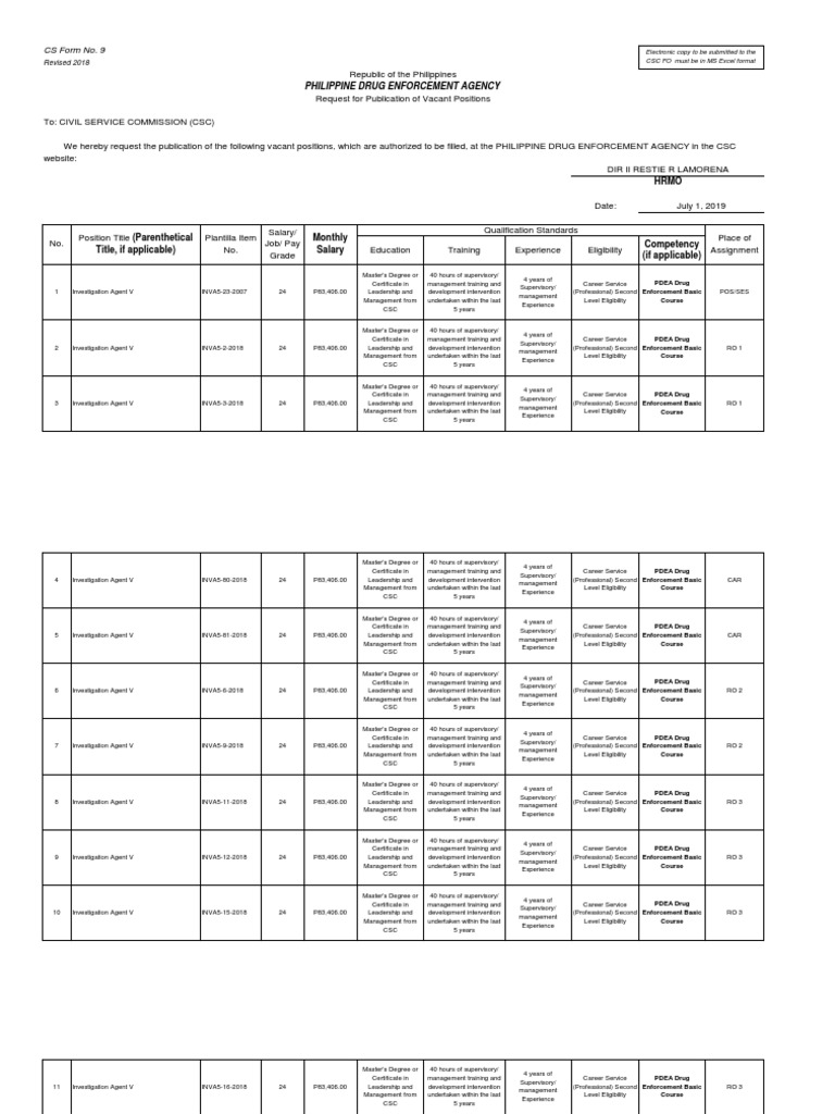 CS Form No. 9: Philippine Drug Enforcement Agency | PDF