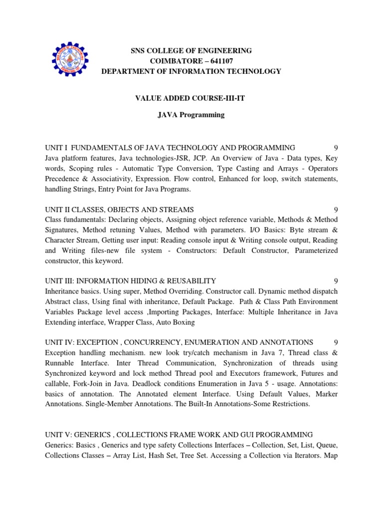 Sns College of Engineering COIMBATORE - 641107 Department of Information Technology | PDF ...