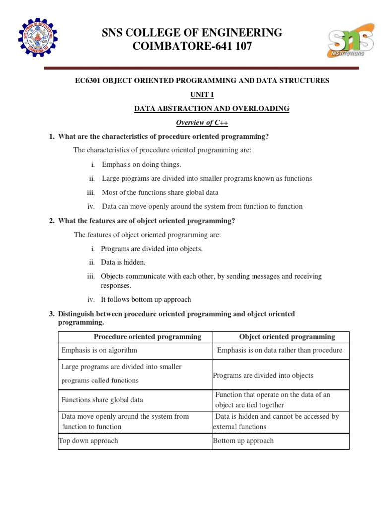 Sns College of Engineering COIMBATORE-641 107 | Download Free PDF | Parameter (Computer ...