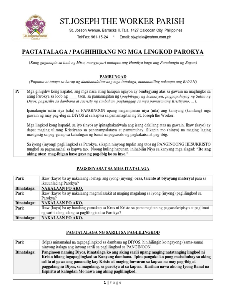 SJTWP Pagtatalaga NG Mga Lingkod 2017 | PDF