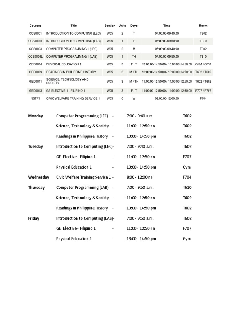 Course Schedule for Week 5 | PDF | Foreign Language Studies