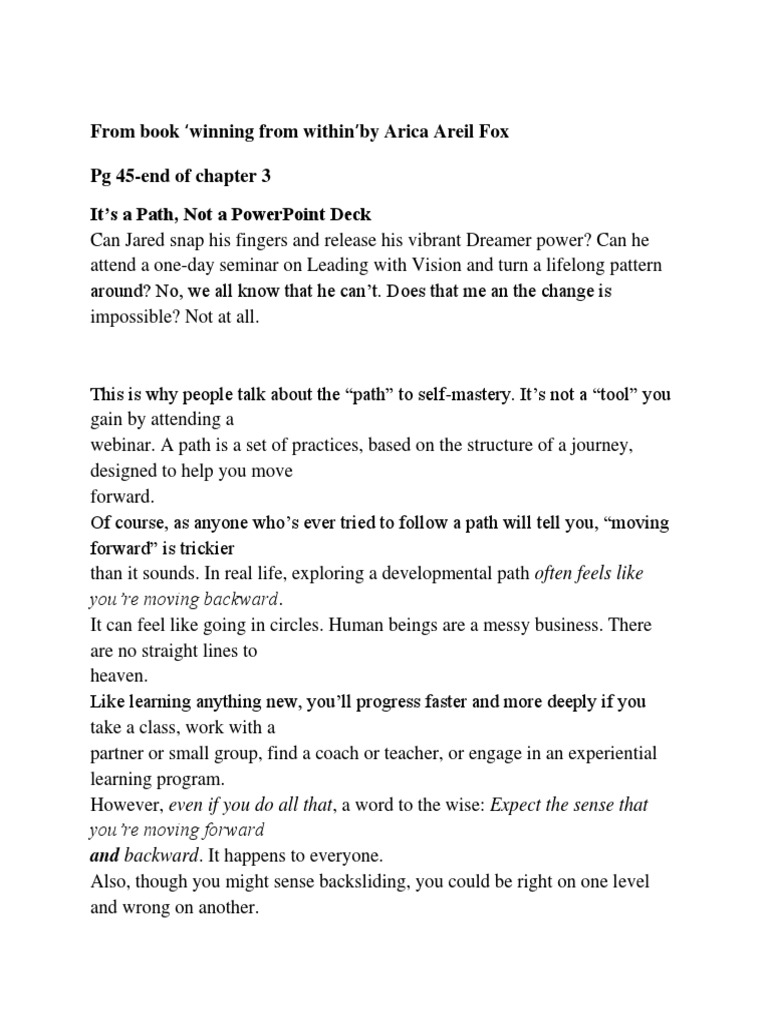 From Book Winning From Within'By Arica Areil Fox PG 45-End of Chapter 3 ...