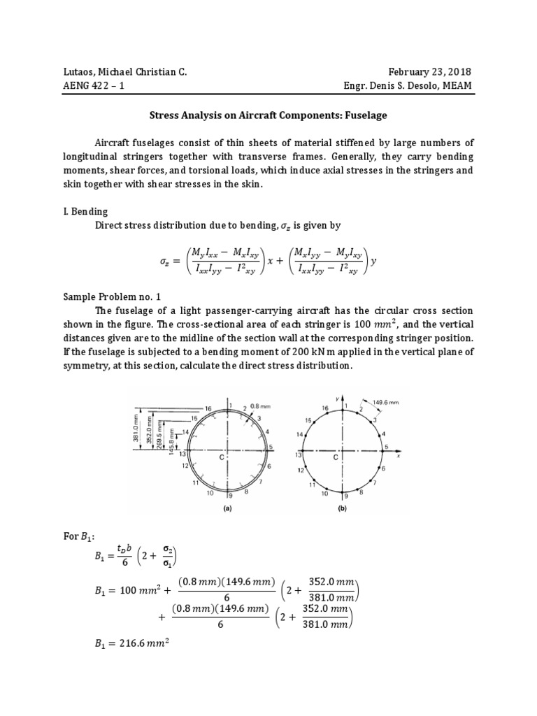Stress Analysis On Aircraft Components: Fuselage | PDF | Bending | Stress (Mechanics)
