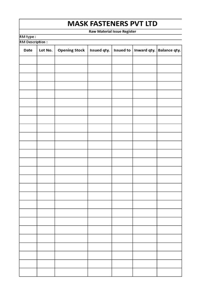 Raw Material Issue Register | PDF