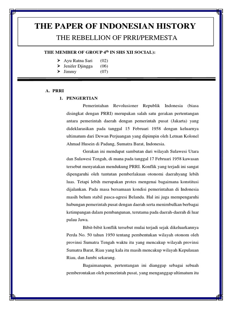 Pemberontakan PRRI 1958 di Indonesia | PDF