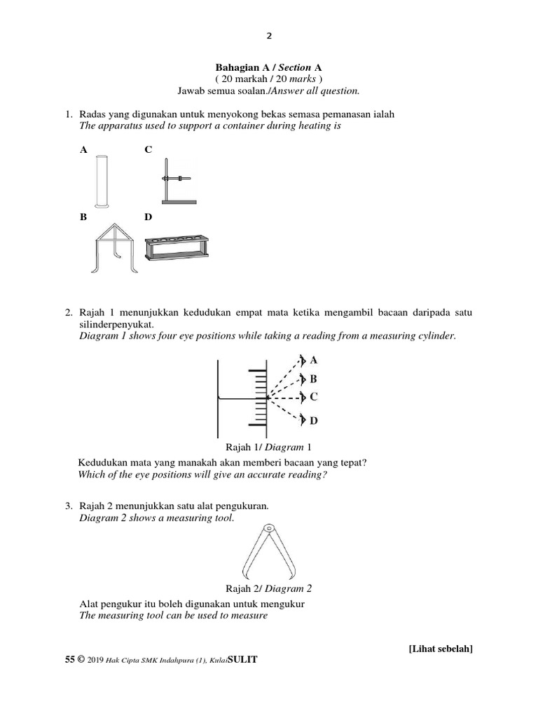 Peperiksaan Pertengahan Tahun Sains f2 2019 | PDF
