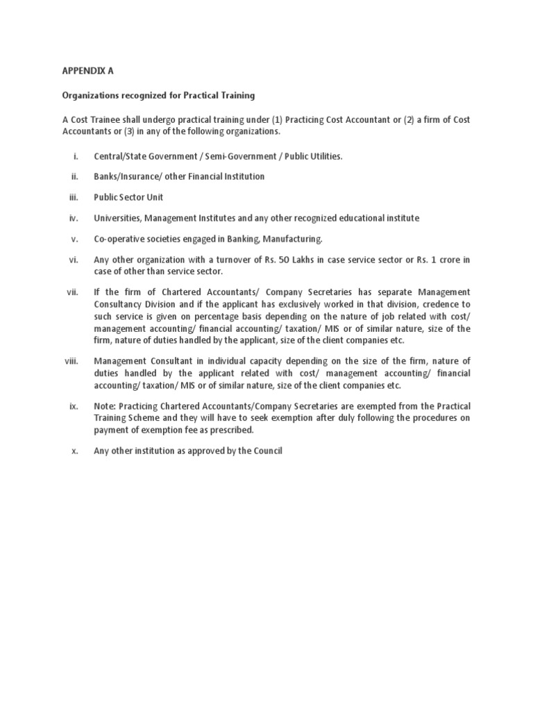 Appendix A Organizations Recognized For Practical Training | PDF