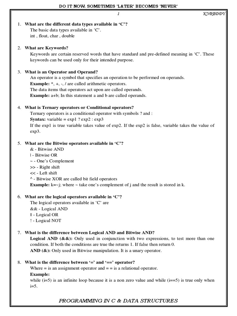 1 Knreddy: Programming in C & Data Structures | PDF | Pointer (Computer ...