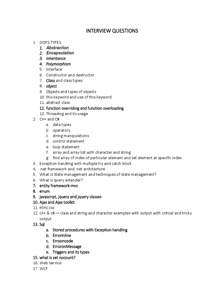 Interview Questions: 1. 2. 3. Inheritance 4. Polymorphism | PDF