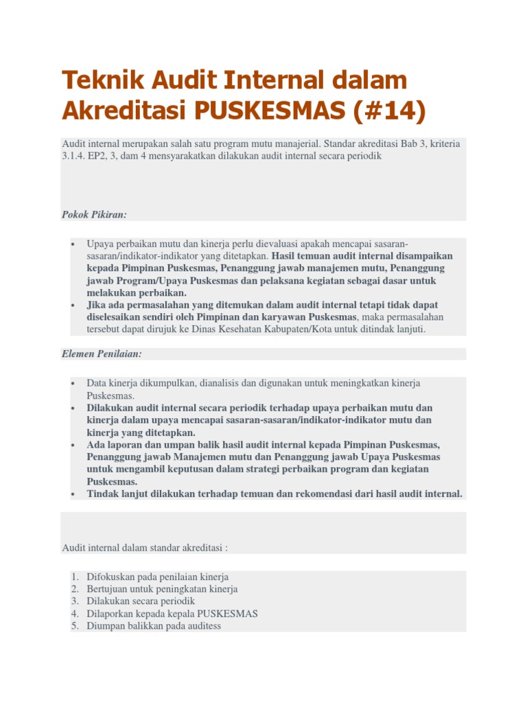 Teknik Audit Internal Dalam Akreditasi PUSKESMAS | PDF
