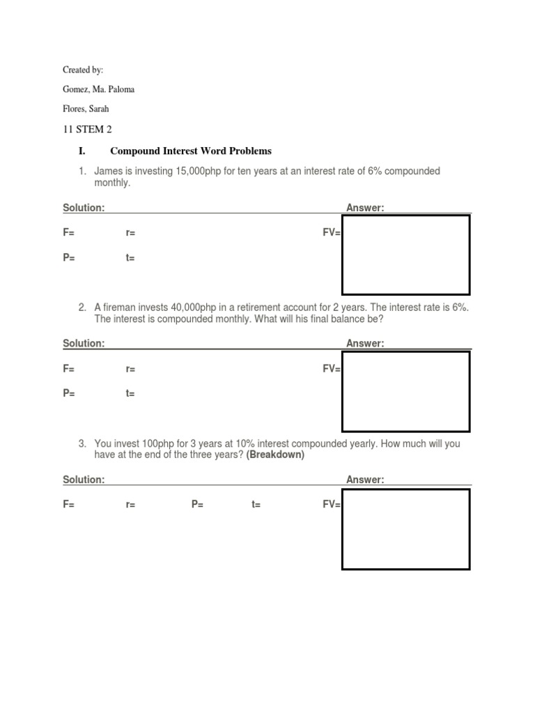 Compound and Simple Interest Word Problems: Calculating Final Values ...