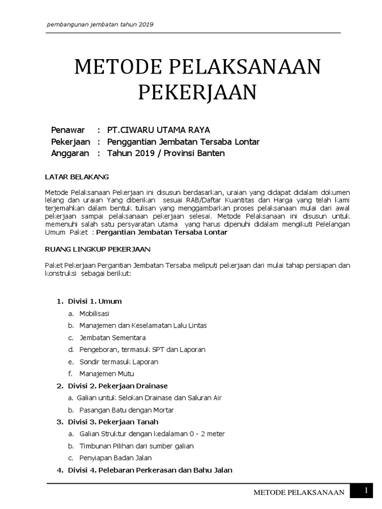 Metode Pelaksanaan Jembatan PDF | PDF | Sains & Matematika | Teknologi & Rekayasa