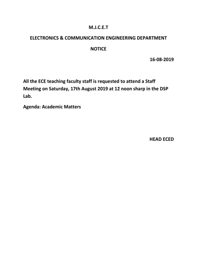 Ece Staff Meeting Notice | PDF
