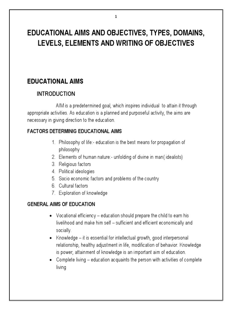 Aims and Objectives of Education Explained | PDF | Educational ...