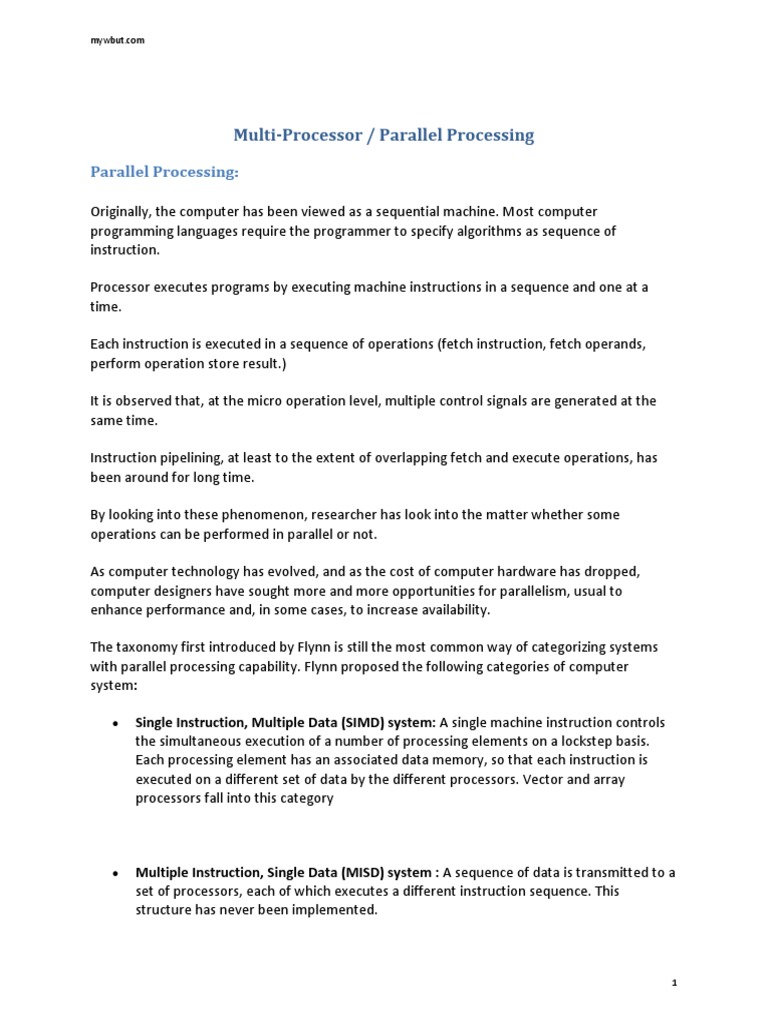 Multi Processor Parallel Processing Pdf Parallel Computing Central Processing Unit