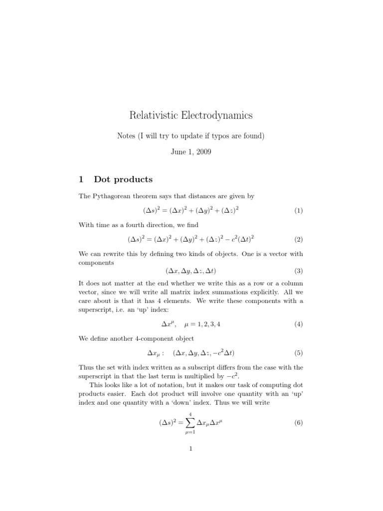 Relativistic Electrodynamics in Four-Vector Notation: Deriving Maxwell ...
