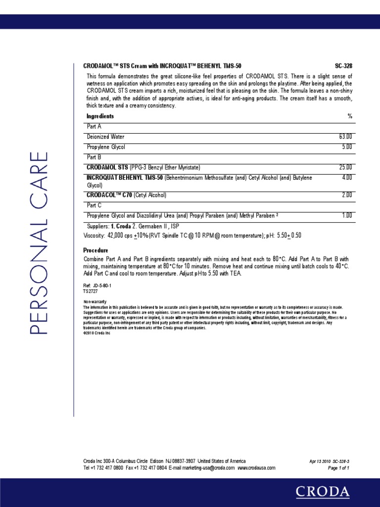 Crodamol STS Cream SC-328-3 | PDF | Chemistry | Nature