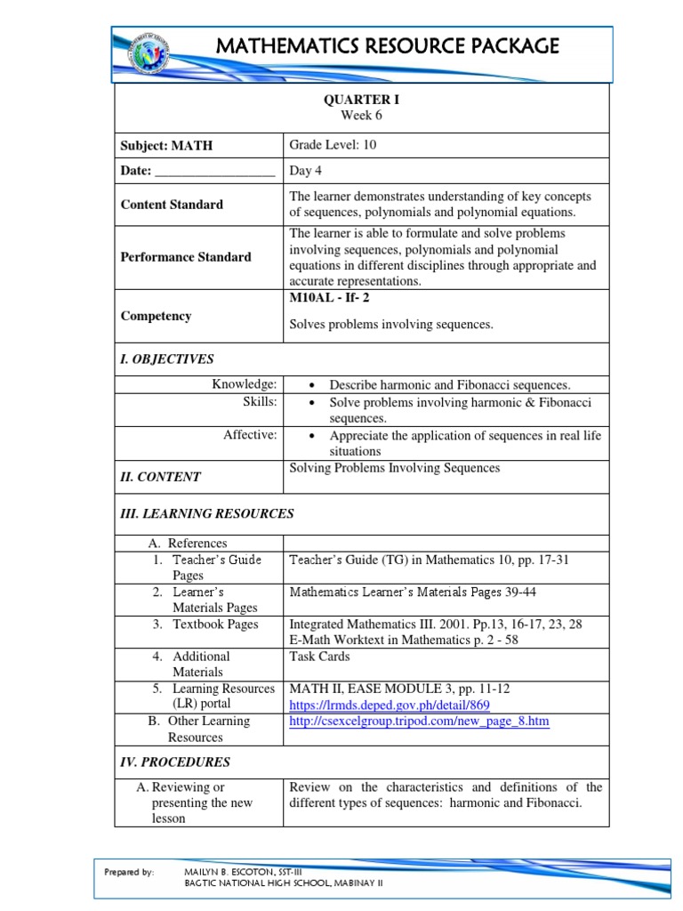 Mathematics Resource Package: Quarter I | Download Free PDF ...