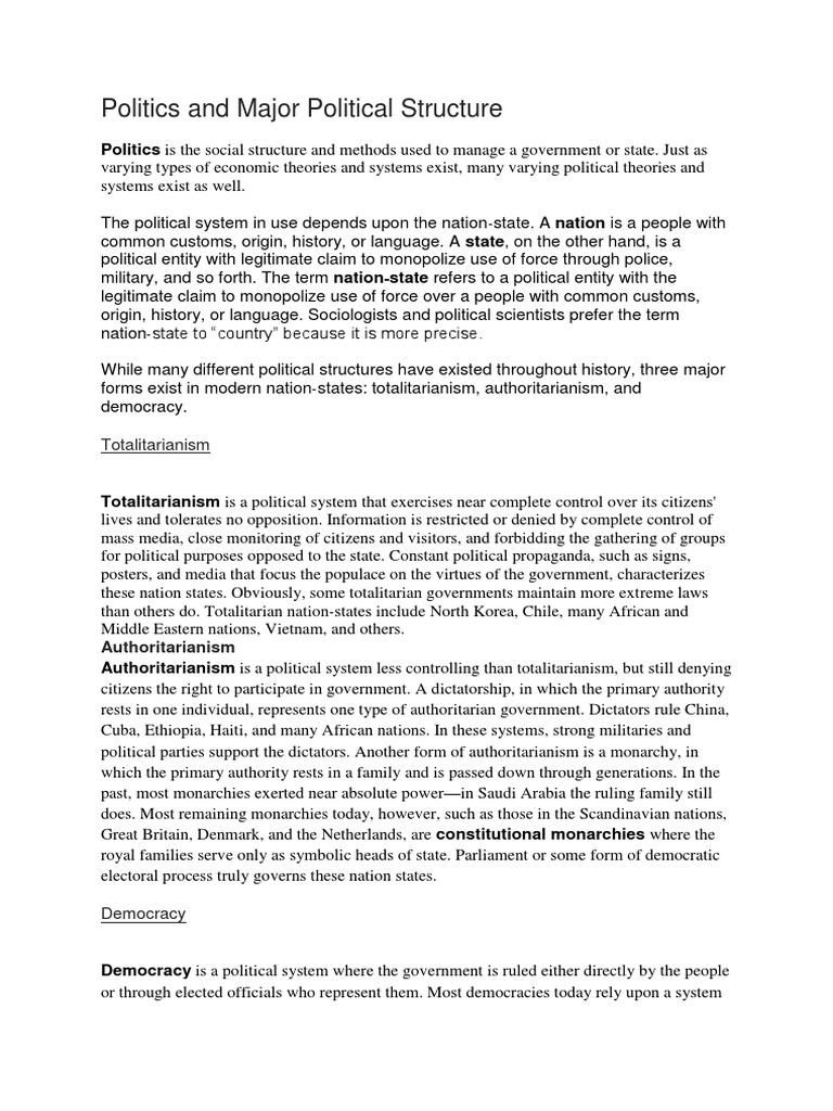 Understanding Political Structures Today | PDF | Dictatorship ...
