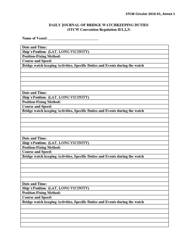 Daily Journal of Bridge Watchkeeping | PDF | Technology & Engineering