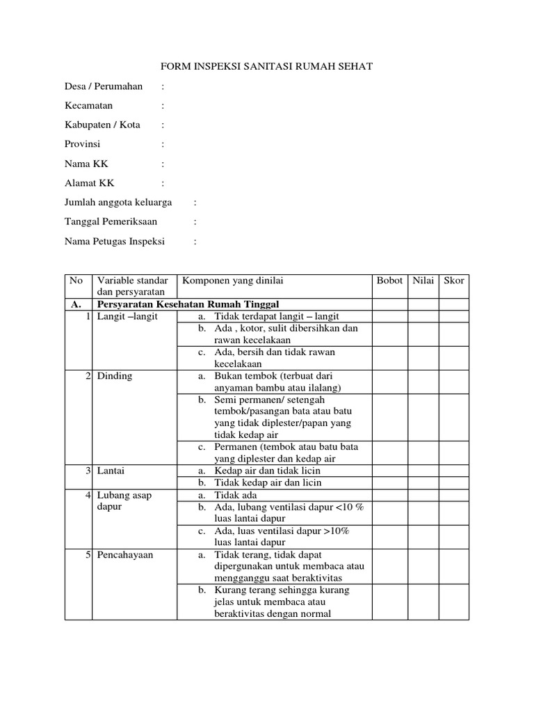 Form Inspeksi Sanitasi Rumah Sehat Fix | PDF