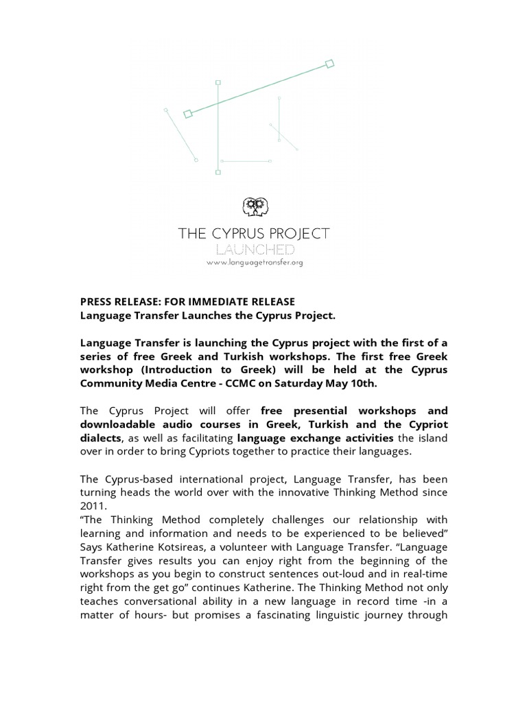 Cyprus Project Press Release | PDF | Cyprus | Semiotics