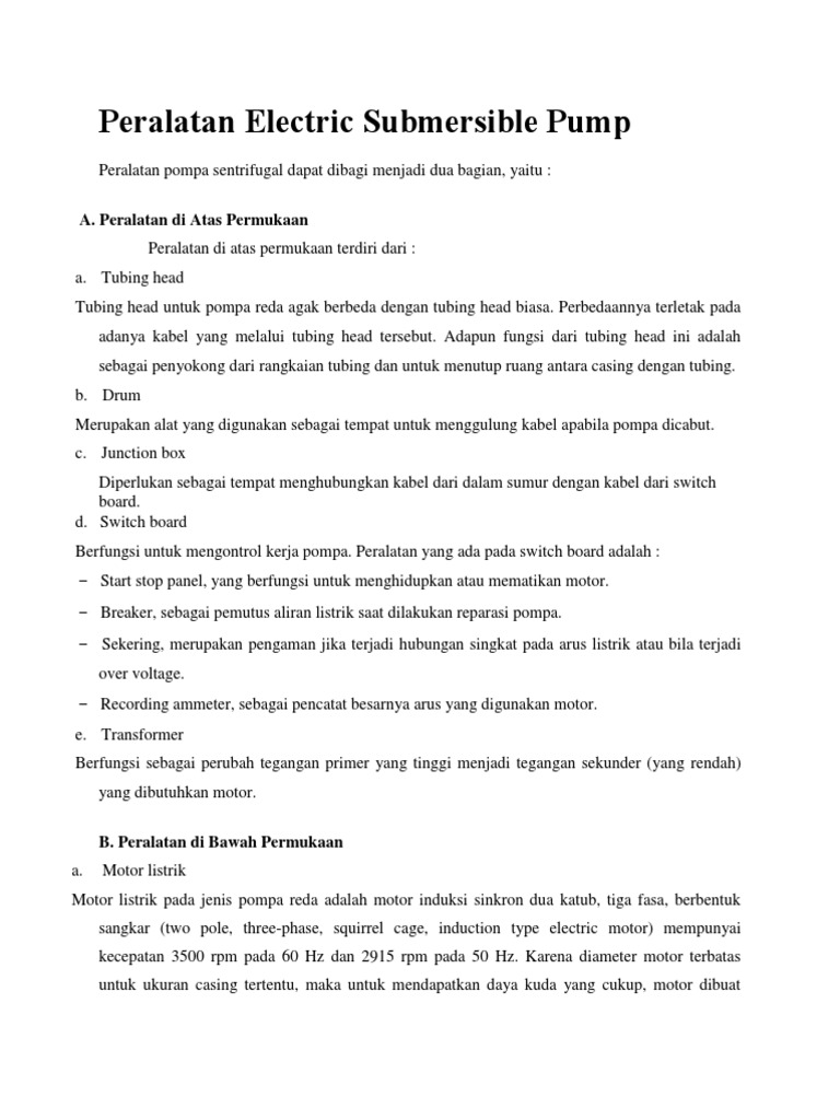 Peralatan Pompa ESP | PDF | Teknologi & Rekayasa