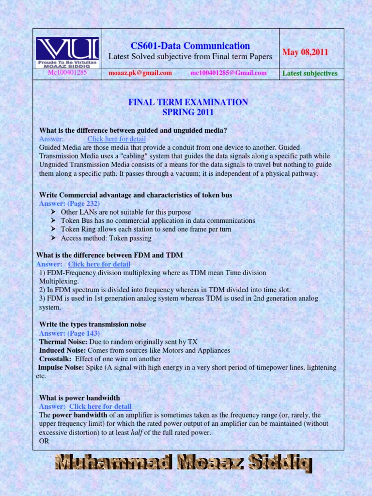 CS601-finalterm Subjective Solved With References by Moaaz PDF | PDF | Network Topology ...