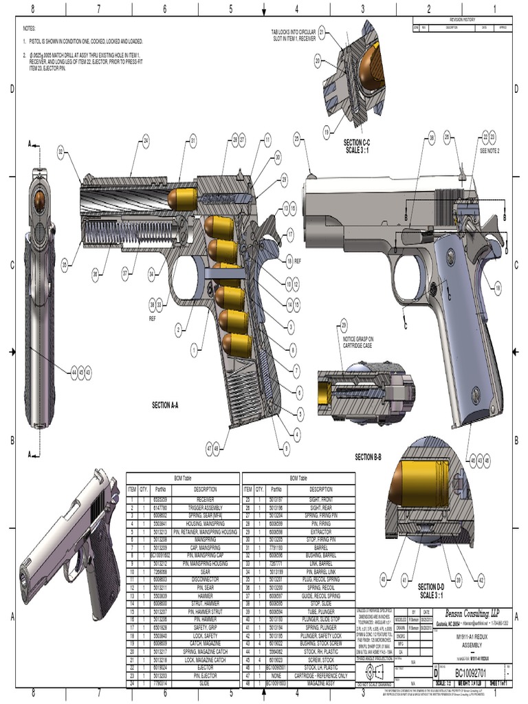 m1911 Assembly Drawing | PDF | Handgun | Tools