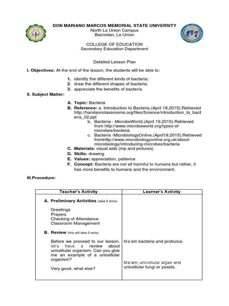 Detailed Lesson Plan in Biology | PDF | Bacteria | Microorganism