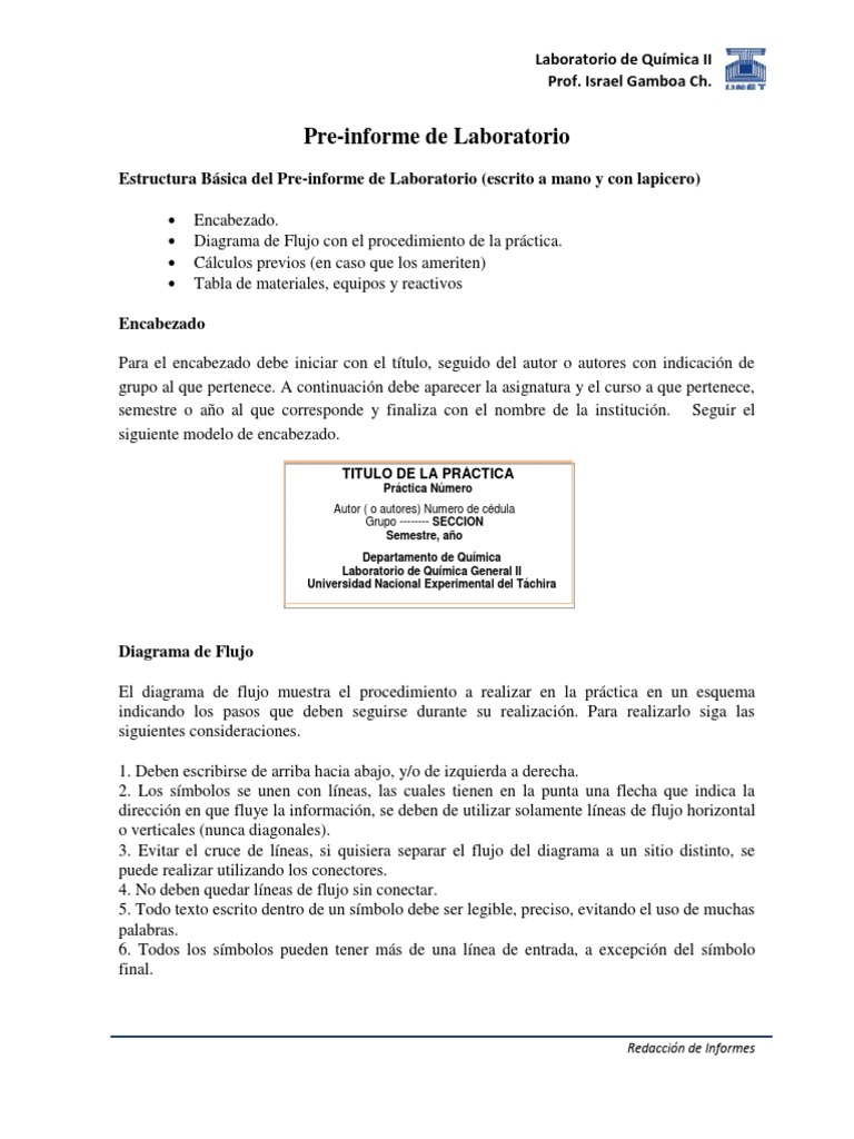 Modelo Pre Informe e Informe Quimica | PDF | Laboratorios | Química