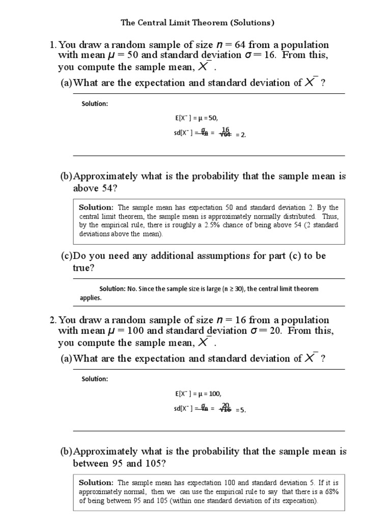 The Central Limit Theorem (Solutions) | PDF | Standard Deviation | Mean