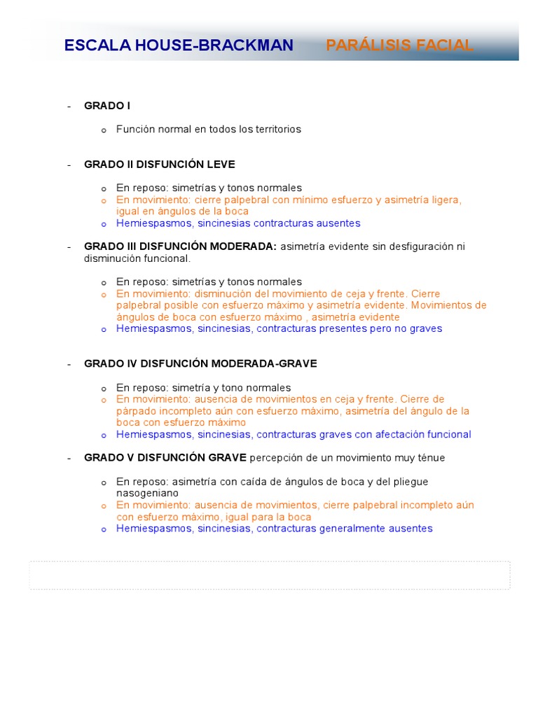 Escala House Brackmann para Parálisis Facial | PDF