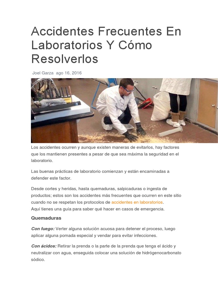 Accidentes Frecuentes en Laboratorios Y Cómo Resolverlos | PDF | Ácido ...