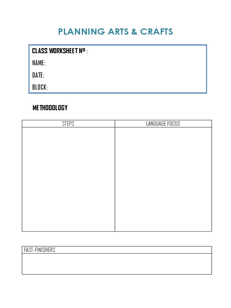 Planning Arts & Crafts: Class Worksheet Nº | PDF