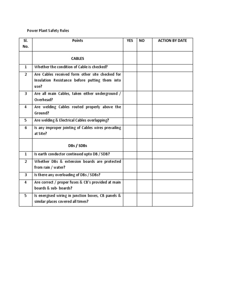 Power Plant Safety Rules Checklist | PDF | Home & Garden