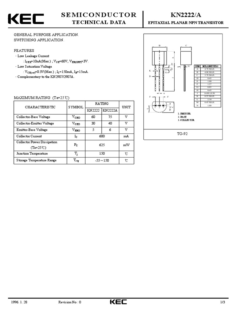 KN2222 A PDF | PDF | Bipolar Junction Transistor | Electric Power