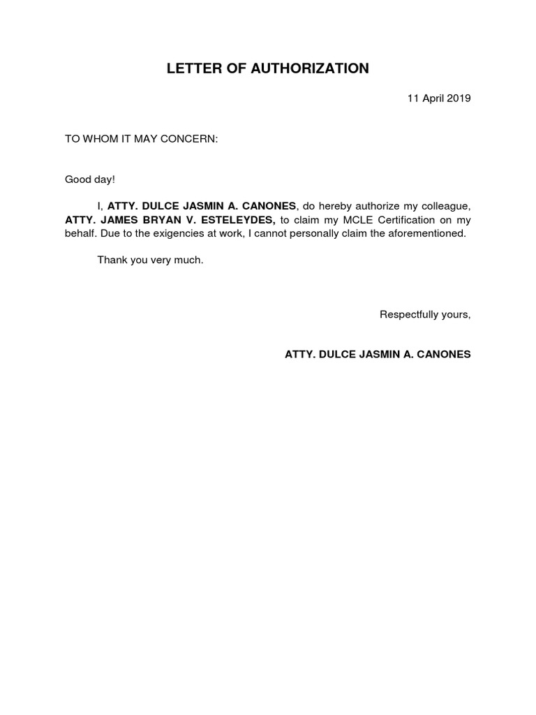 Letter of Authorization Mcle | PDF