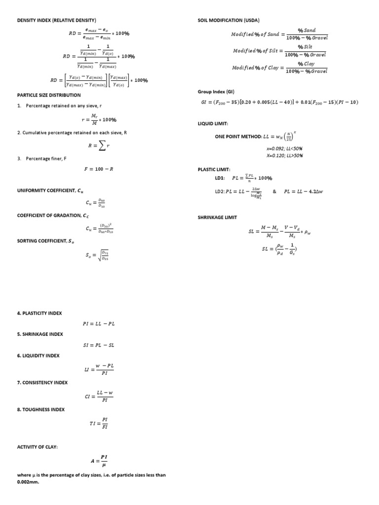 Formulas | PDF | Applied And Interdisciplinary Physics | Soil